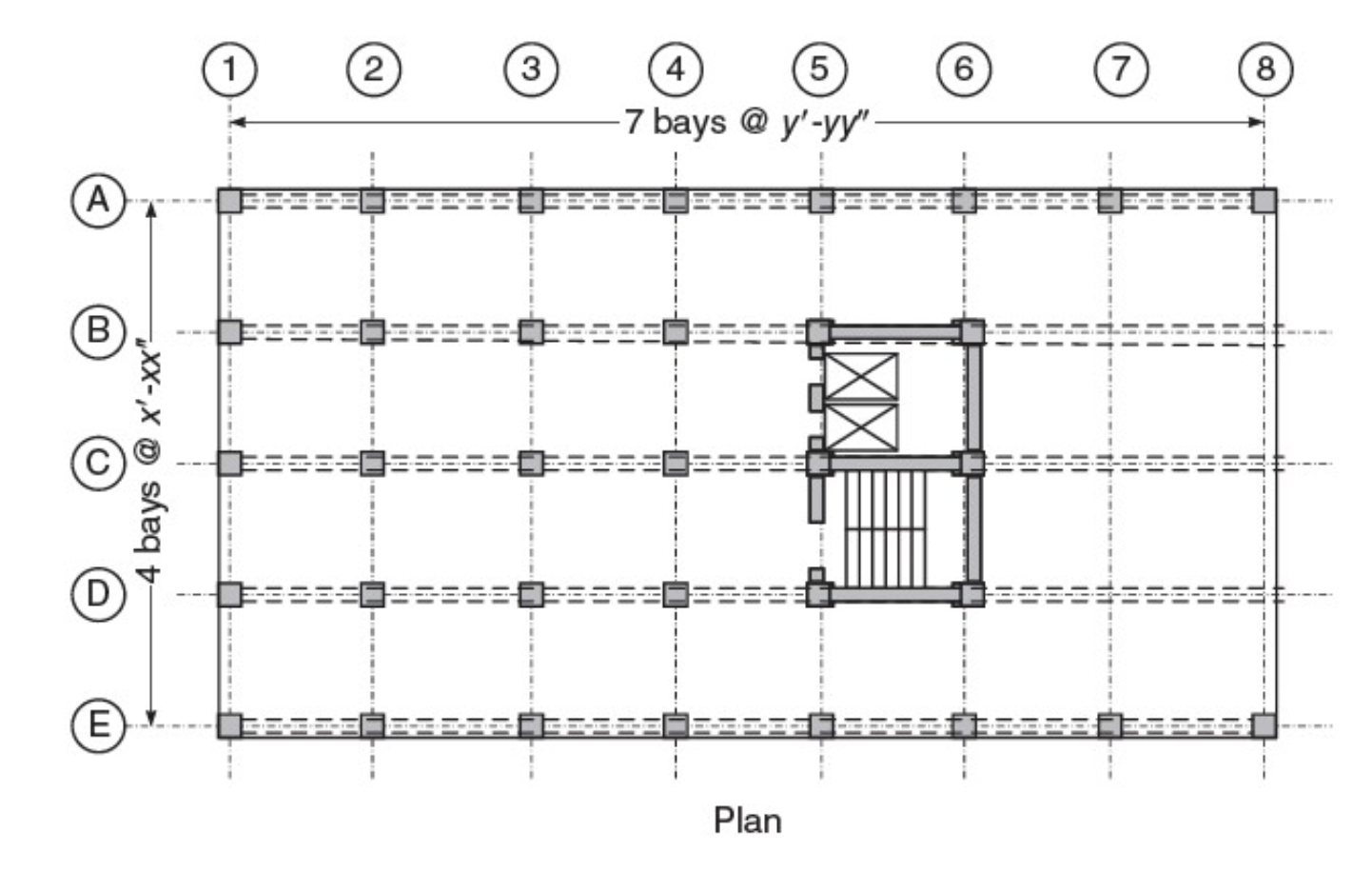 Solved 8 7 bays @ y'-yy" 1:0 (В 4 bays @ x'-xx" Plan 5 @ | Chegg.com