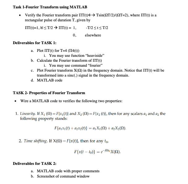 Solved Task 1-Fourier Transform using MATLAB • Verify the | Chegg.com