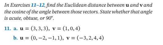 Solved In Exercises 11-12, find the Euclidean distance | Chegg.com