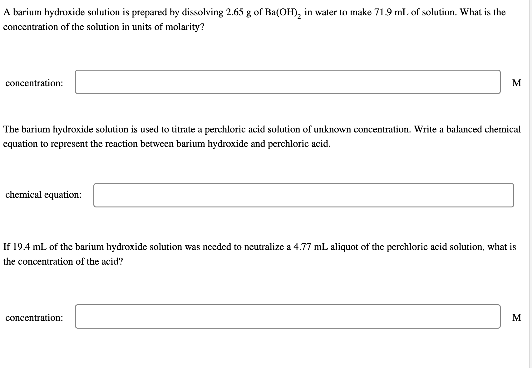 Solved A barium hydroxide solution is prepared by dissolving | Chegg.com