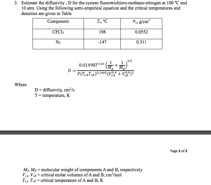 Solved 3. Estimate the diffusivity , D for the system | Chegg.com