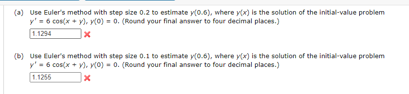 Solved (a) ﻿Use Euler's method with step size 0.2 ﻿to | Chegg.com