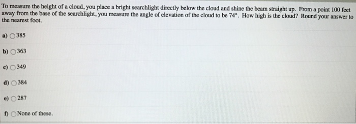 Solved To measure the height of a cloud, you place a bright | Chegg.com