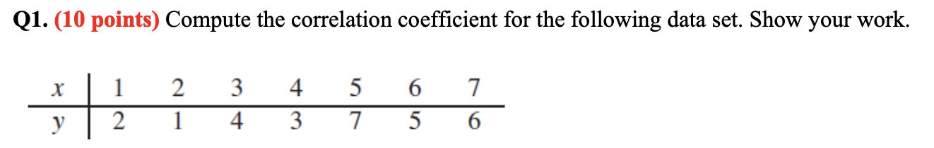 Solved Q1. (10 points) Compute the correlation coefficient | Chegg.com