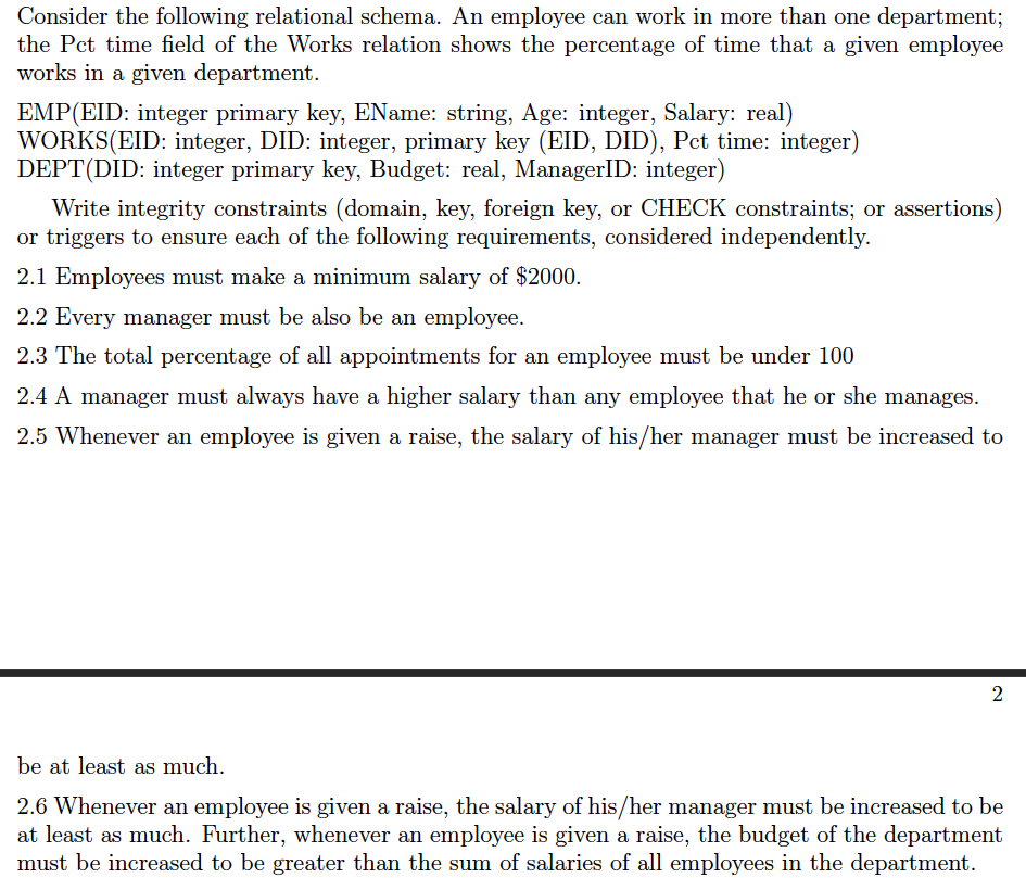 (Solved) : Consider Following Relational Schema Employee Work One ... (Solved) : Consider Following Relational Schema Employee Work One ...