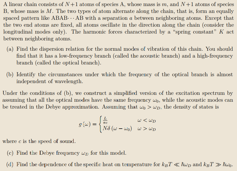 Solved A linear chain consists of N+1 atoms of species A, | Chegg.com