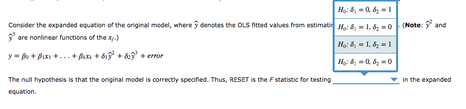 7. Functional form misspecification and RESET | Chegg.com