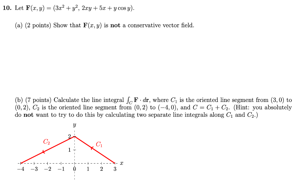 Solved Let F(x,y)=(3x2+y2,2xy+5x+ycosy) (a) (2 points) Show | Chegg.com