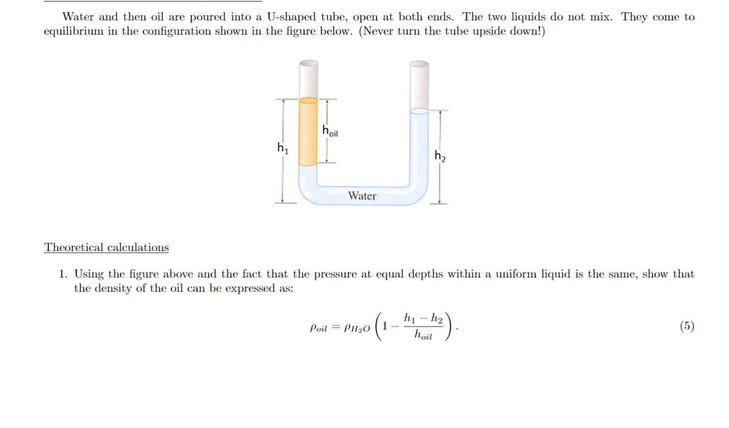 Solved Water and then oil are poured into a U-shaped tube, | Chegg.com
