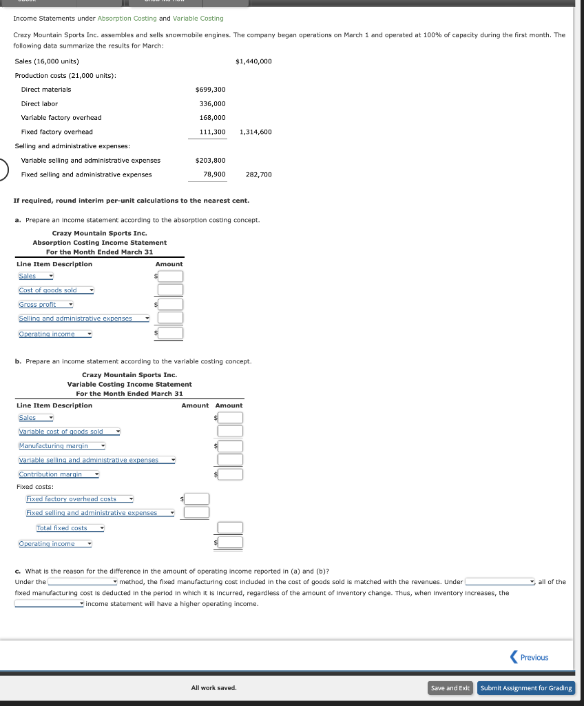 Solved Income Statements under Absorption Costing and | Chegg.com
