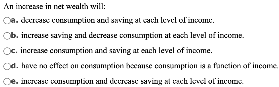Solved An increase in net wealth will: Oa. decrease | Chegg.com