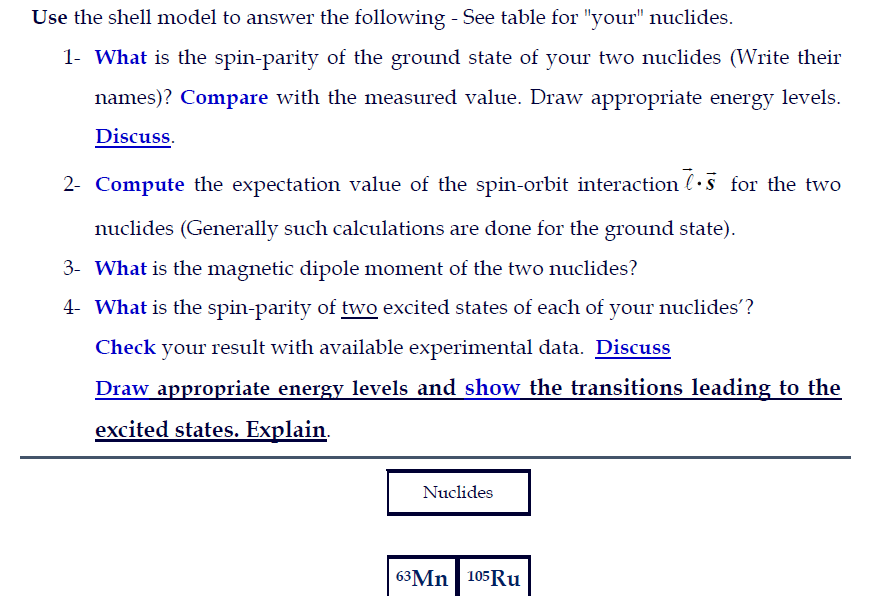 Solved Use the shell model to answer the following - See | Chegg.com
