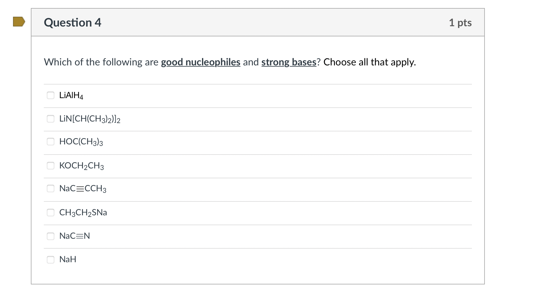 Solved Which of the following are good nucleophiles and weak | Chegg.com