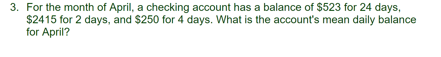 Solved 3. For the month of April, a checking account has a | Chegg.com