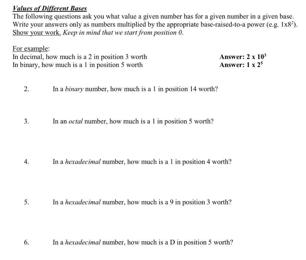 Solved Values of Different Bases The following questions ask | Chegg.com