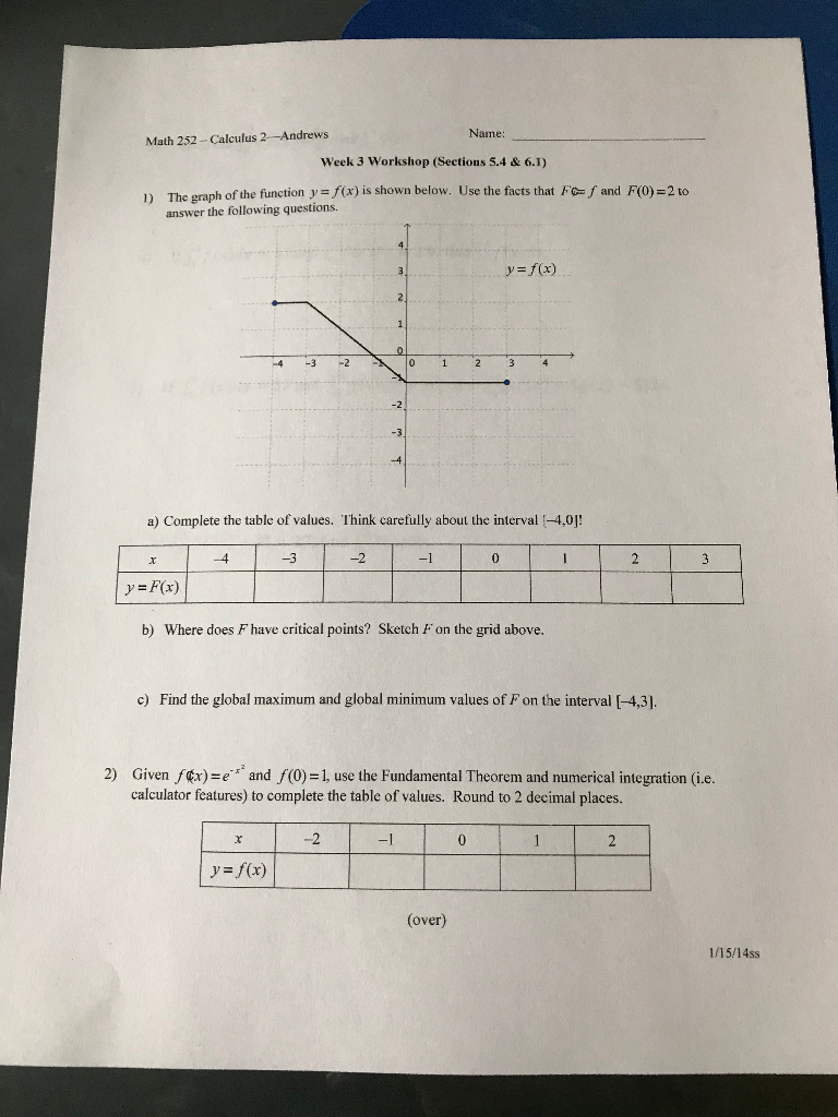 Solved Name: Math 252 Calculus 2-Andrews Week 3 Workshop | Chegg.com