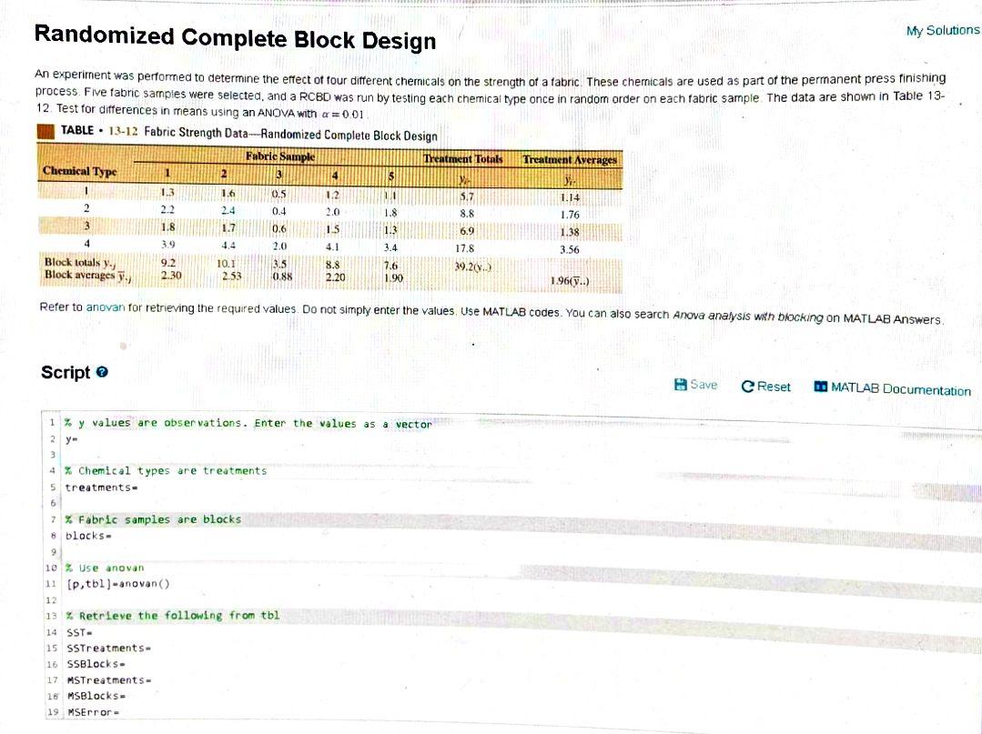 Randomized Complete Block Design An Experiment Was 