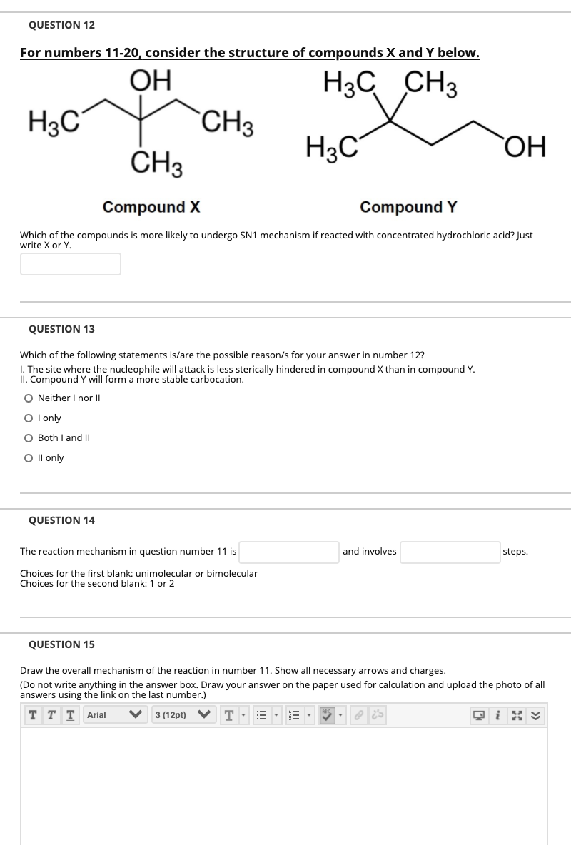 Solved QUESTION 12 For numbers 11-20, consider the structure | Chegg.com