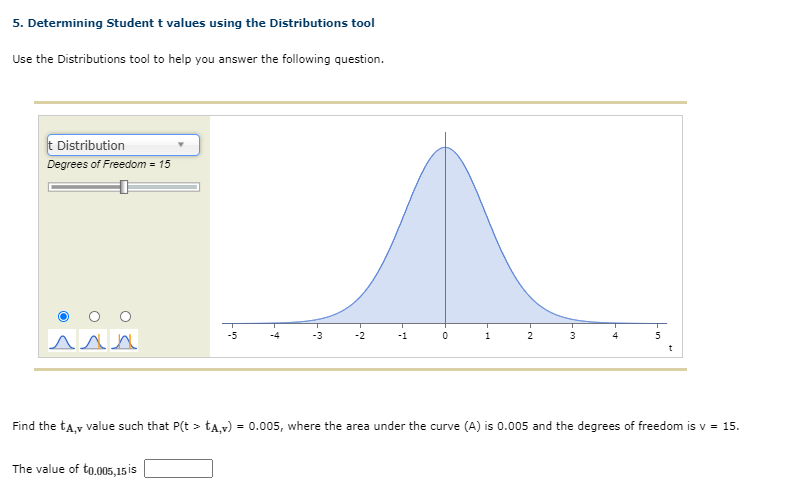 Solved 5. Determining Student t values using the | Chegg.com