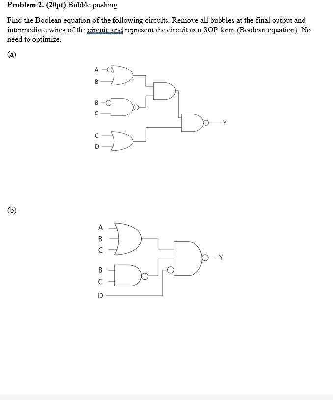 Solved Problem 2. (20pt) Bubble pushing Find the Boolean | Chegg.com