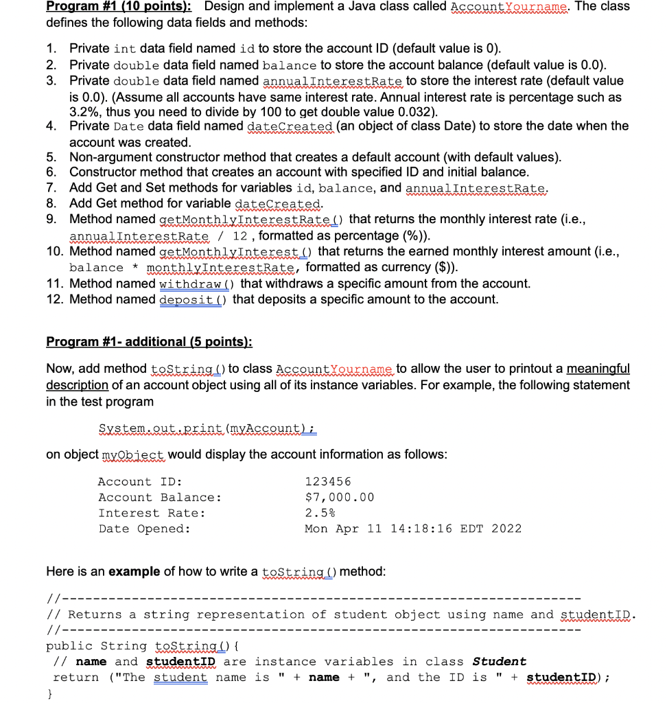 Solved Program \#1 (10 points): Design and implement a Java | Chegg.com