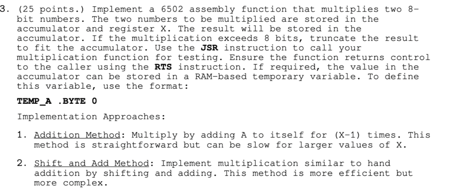 Solved (25 points.) Implement a 6502 assembly function that | Chegg.com