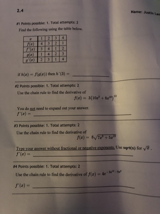 Solved 2.4 Name: Justin Lan #1 Points possible: 1 . Total | Chegg.com