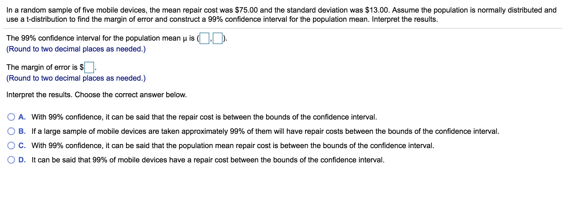 Solved In a random sample of five mobile devices, the mean | Chegg.com