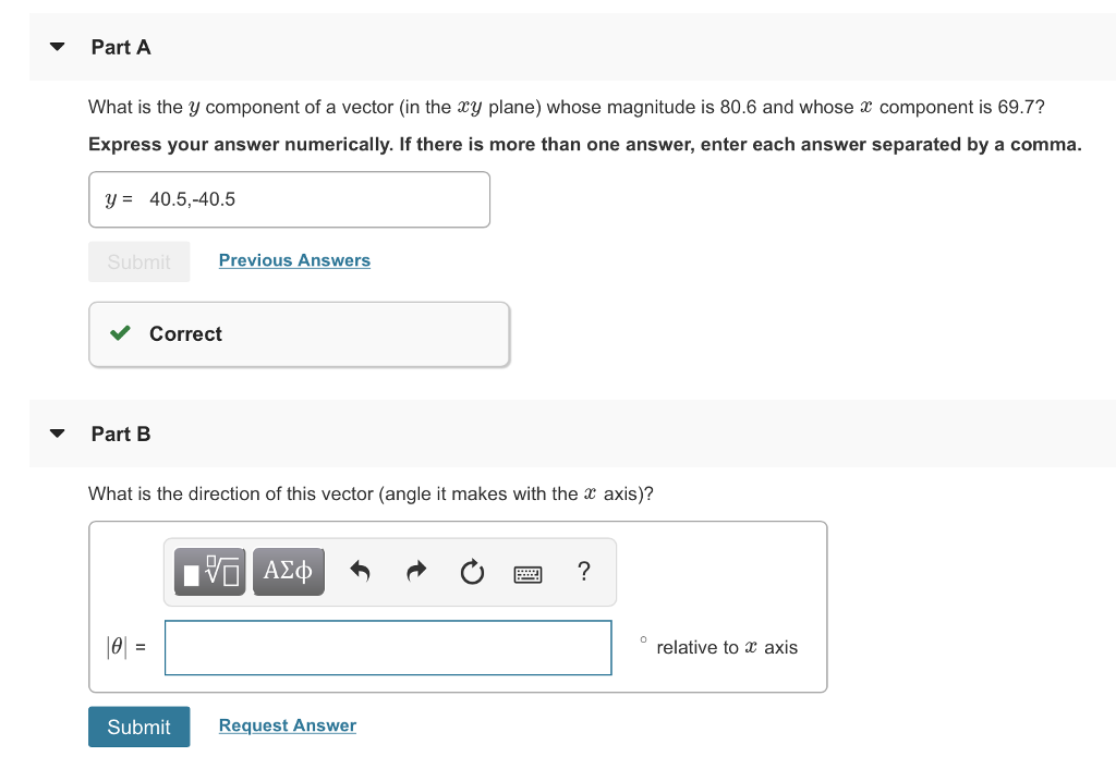 Solved PartA What is the y component of a vector (in the ry | Chegg.com