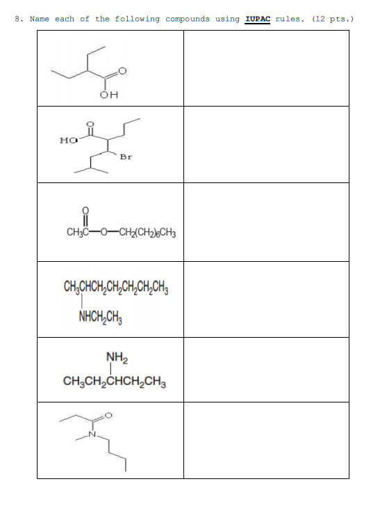 Solved 8. Name each of the following compounds using IUPAC | Chegg.com