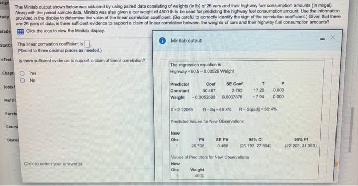 Solved sign The Minitab output shown below was obtained by | Chegg.com