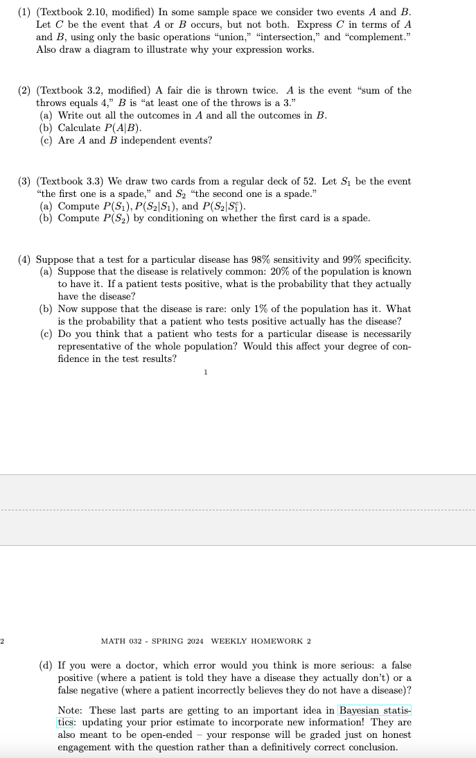 Solved (1) (Textbook 2.10, ﻿modified) ﻿In some sample space | Chegg.com