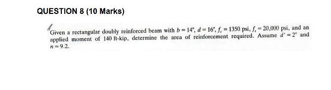 Solved Given a rectangular doubly reinforced beam with | Chegg.com