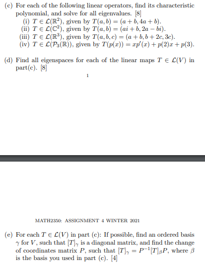 Solved (c) For each of the following linear operators, find | Chegg.com