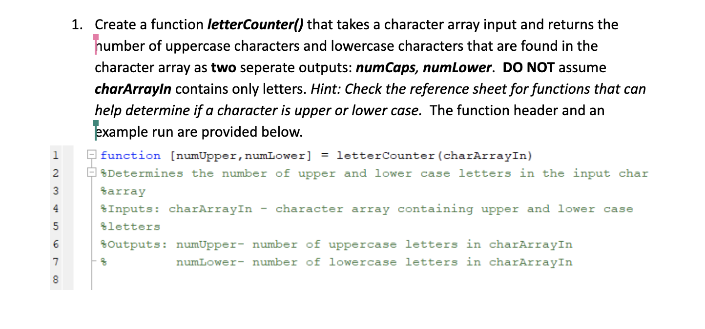 Solved 1. Create a function letterCounter() that takes a | Chegg.com