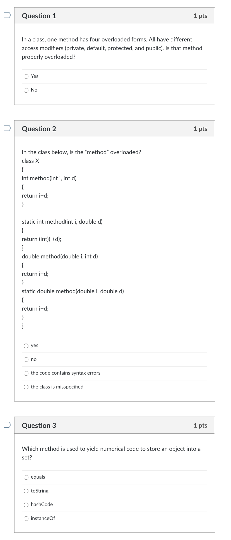 Solved u Question 1 1 pts In a class, one method has four | Chegg.com