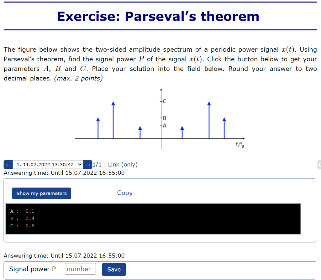 Solved Exercise: Parseval's theorem The figure below shows | Chegg.com