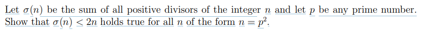 Solved Let σ(n) be the sum of all positive divisors of the | Chegg.com