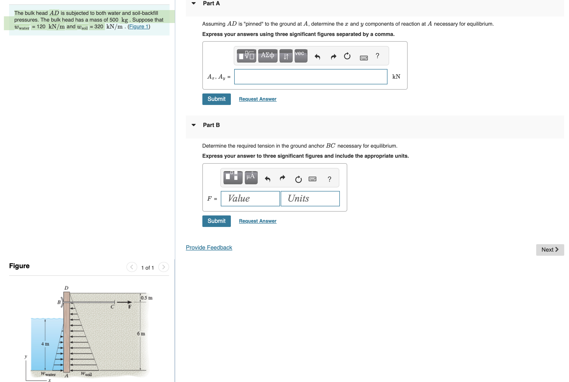 Solved The bulk head AD ﻿is subjected to both water and | Chegg.com