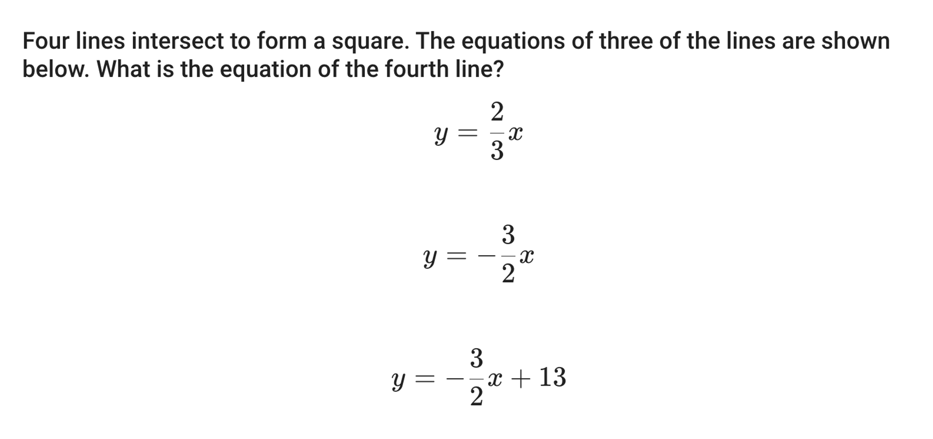 Solved Four lines intersect to form a square. The equations | Chegg.com