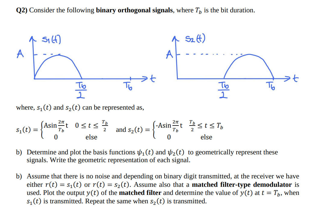 Solved Q2) Consider the following binary orthogonal signals, | Chegg.com