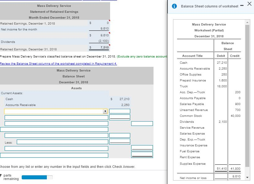 Solved X Balance Sheet columns of worksheet - Mass Delivery | Chegg.com