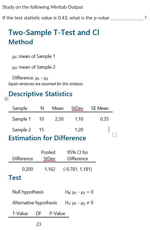 Solved Study on the following Minitab Output If the test | Chegg.com
