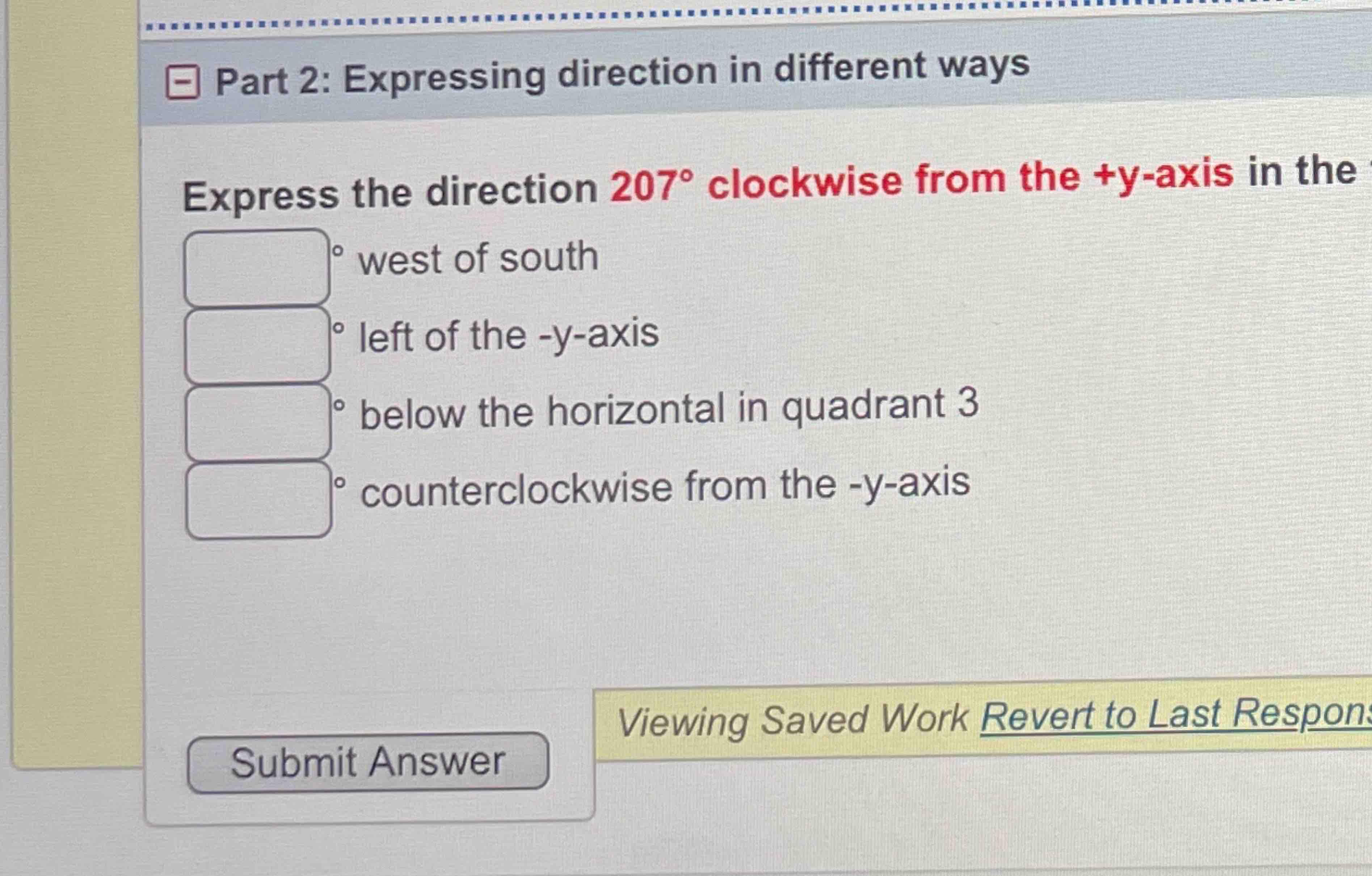 Solved Part 2: Expressing direction in different | Chegg.com