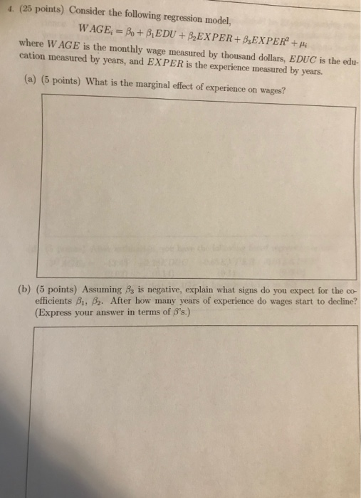 (25 points) Consider the following regression model, | Chegg.com
