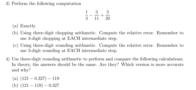 Solved 11 3) Perform the following computation 1 3 3 20 (a) | Chegg.com