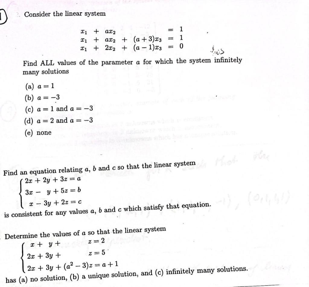 Solved Consider the linear system | Chegg.com