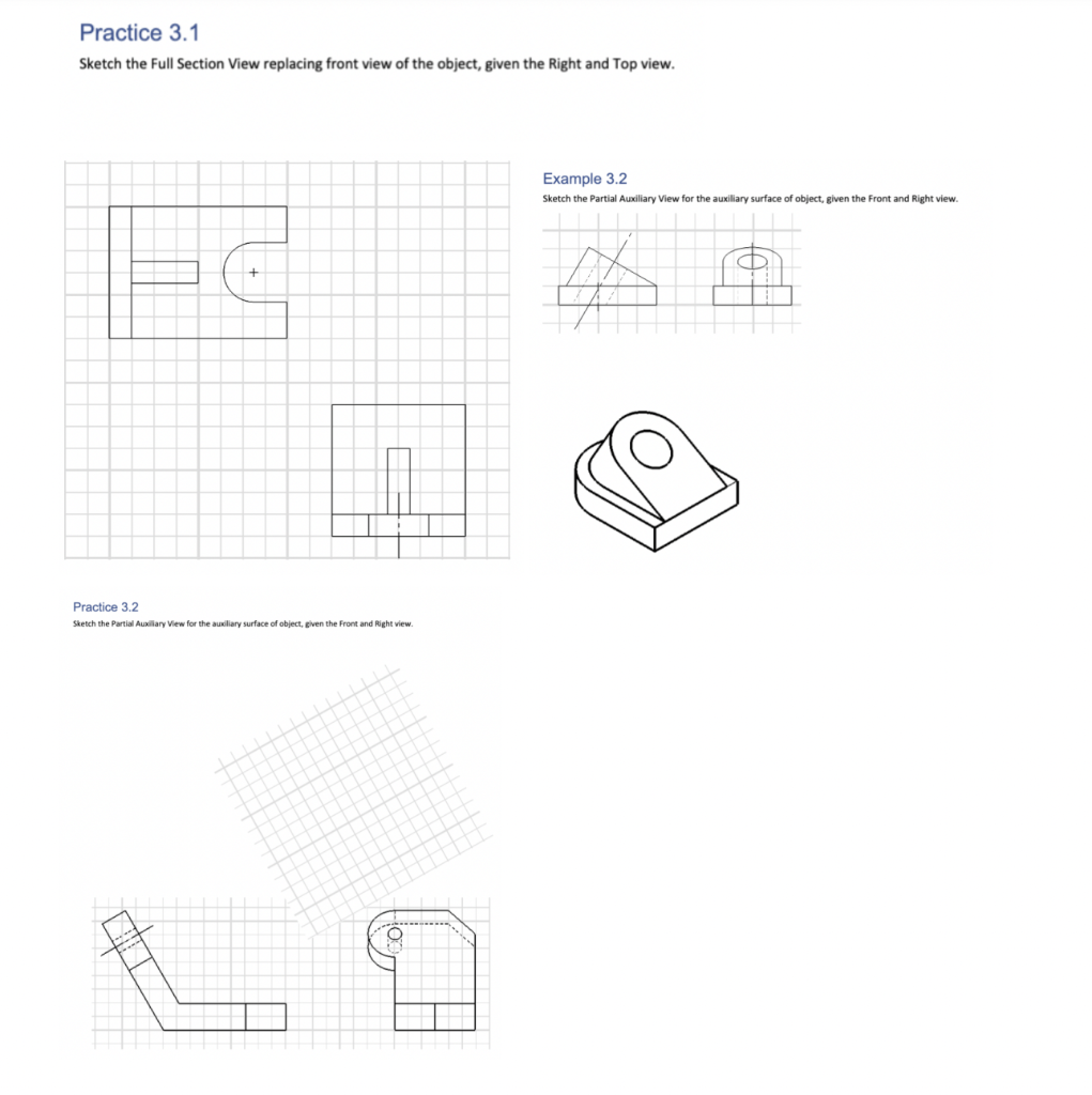 Solved Sketch the Full Section View replacing front view of | Chegg.com