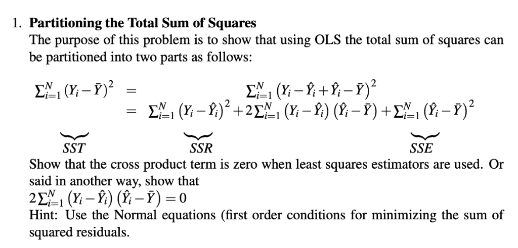 Solved Partitioning the total sum of squares? I've been | Chegg.com
