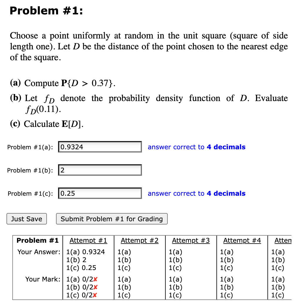 Solved Choose a point uniformly at random in the unit square | Chegg.com